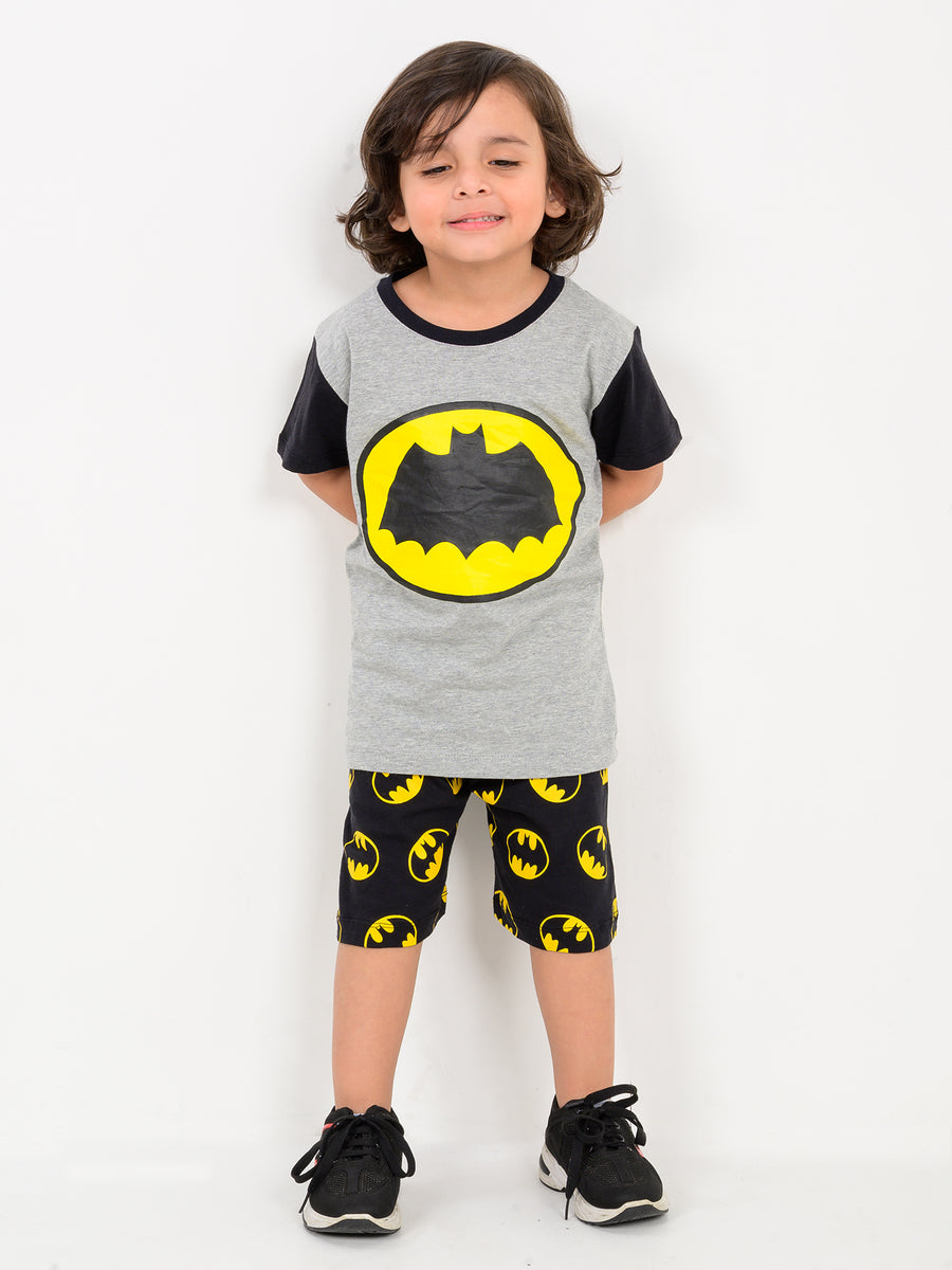 Batman Themed Cotton Short Set (Grey-Black) – Tiny Planet Pk